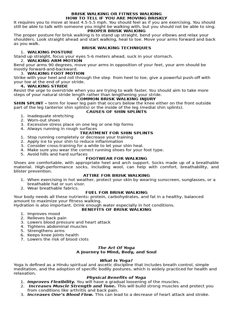 Brisk Walking or Fitness Walking Yoga | PDF | Walking | Foot