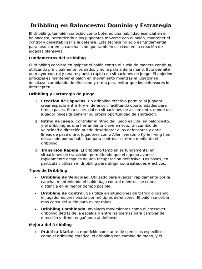Dribbling en Baloncesto | PDF | Defensor (Asociación de Fútbol)