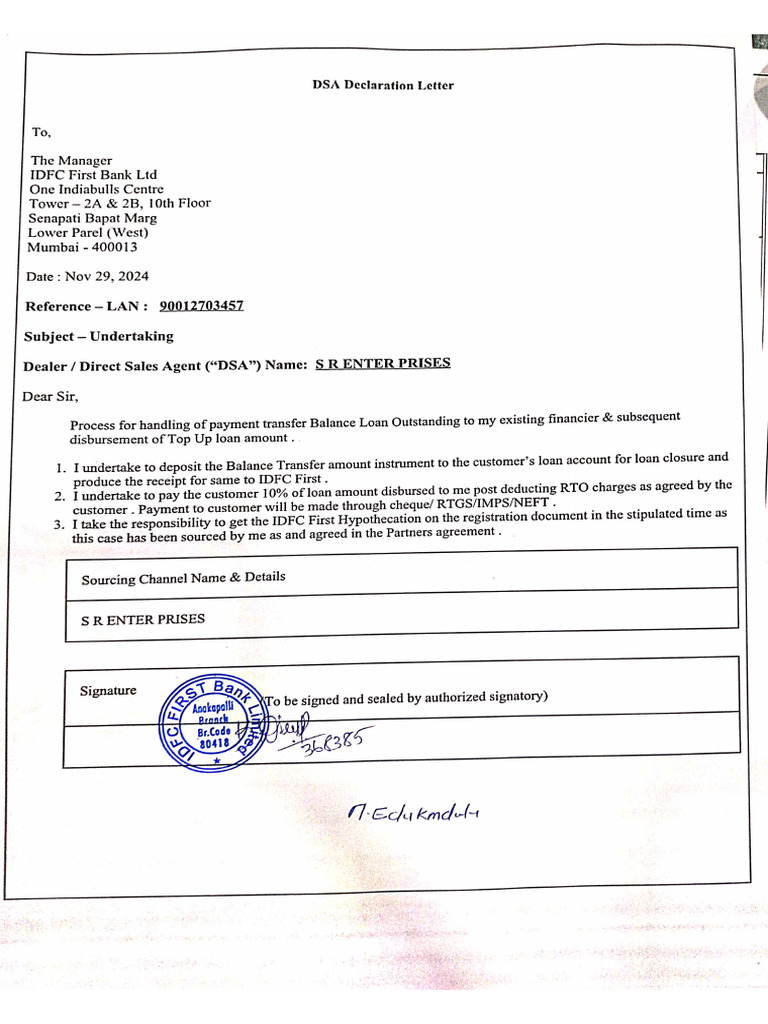 Dsa Declaration Letter | PDF