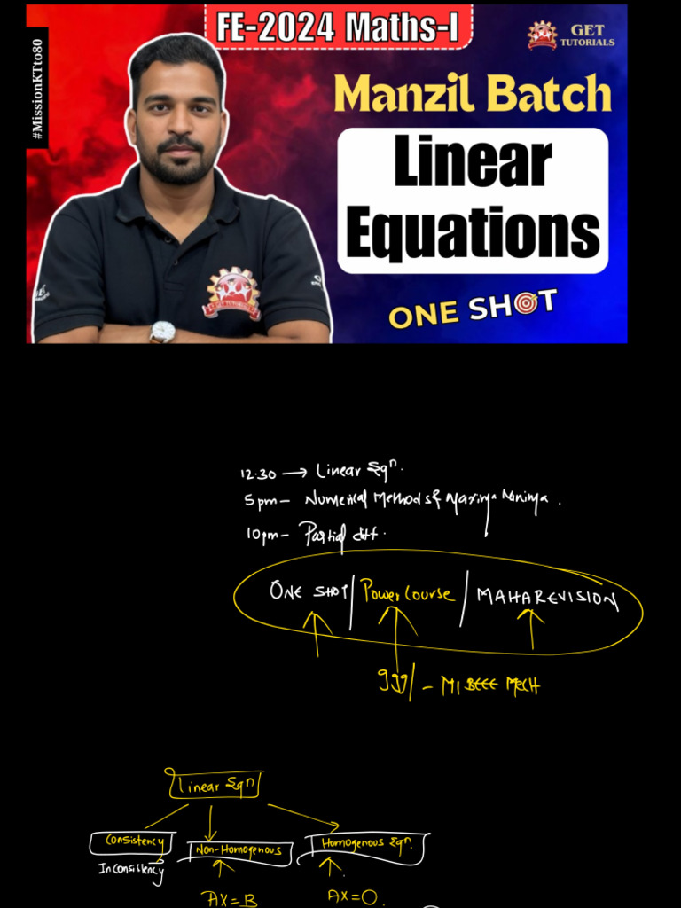 GET TUTORIALS Maths1 FREE One Shot Linear Equation | PDF