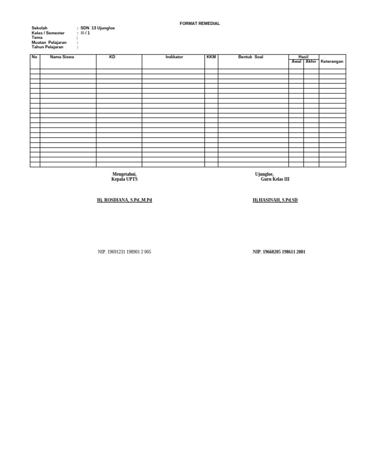 Format Remedial Kelas 3 TP.2022-2023 | PDF