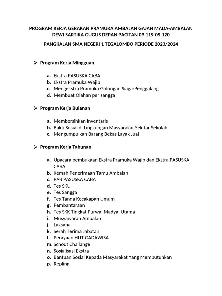 Program Kerja Pramuka | PDF