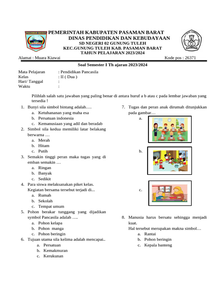 soal ujian pkn kelas 2 | PDF