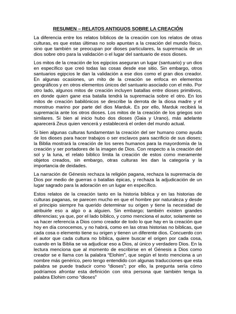 Tarea 2 - Resumen Relatos Antiguos | PDF | Mito de la inundación | Libro del Génesis