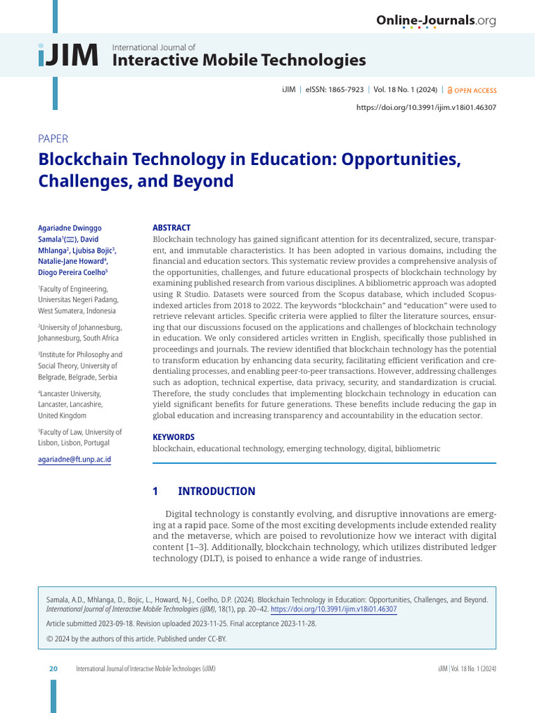 Blockchain Technology in Education: Opportunities, Challenges, and ...