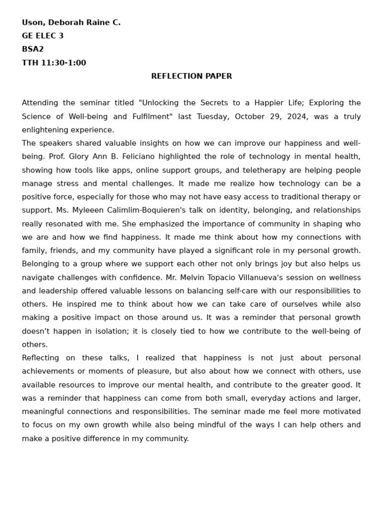 reflection paper | PDF