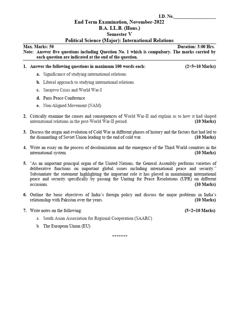 International Relations Exam Paper 2022 | PDF | International Relations ...