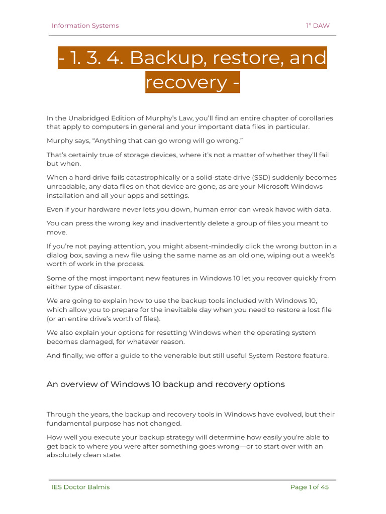 Backup, Restore, and Recovery | PDF | Computer File | Backup