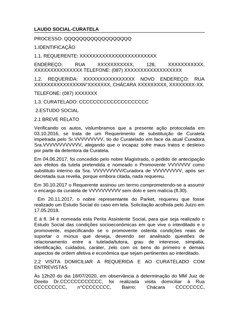 Laudo Social para Curatela de Idoso | PDF