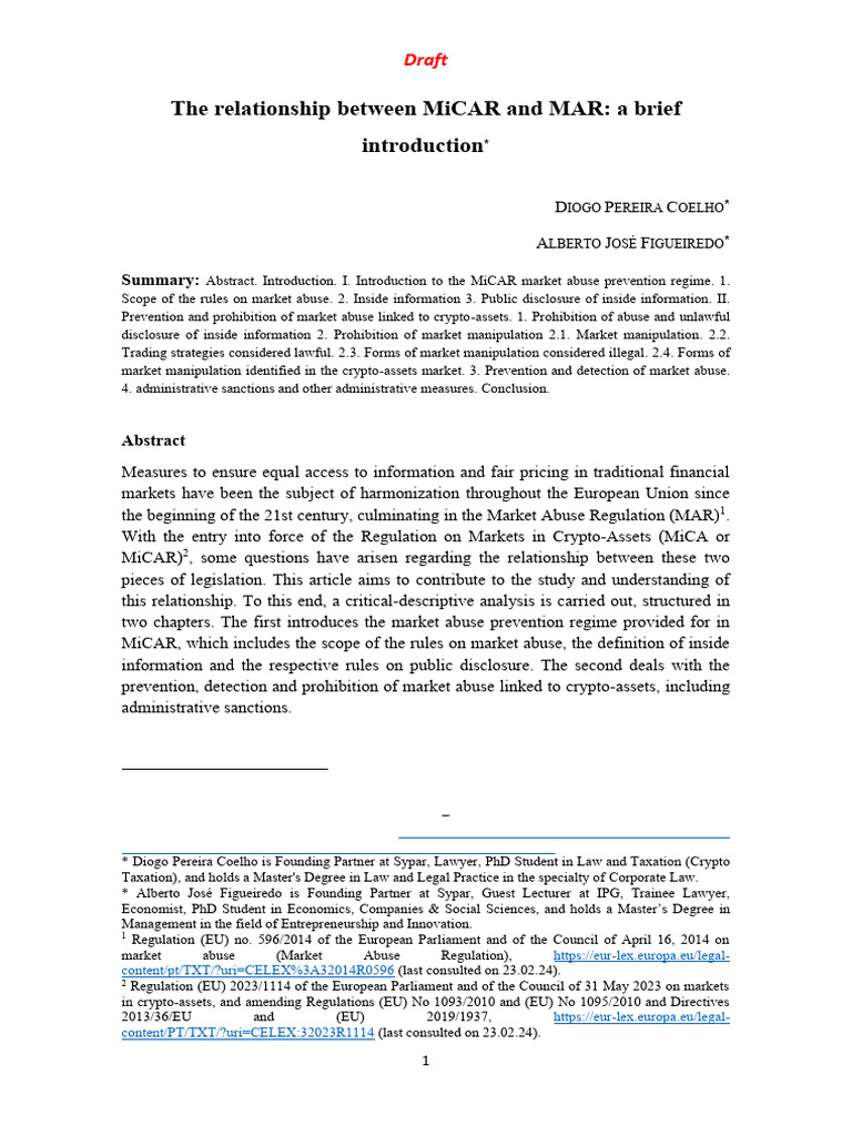 The Relationship Between MiCAR and MAR: A Brief Introduction | PDF ...