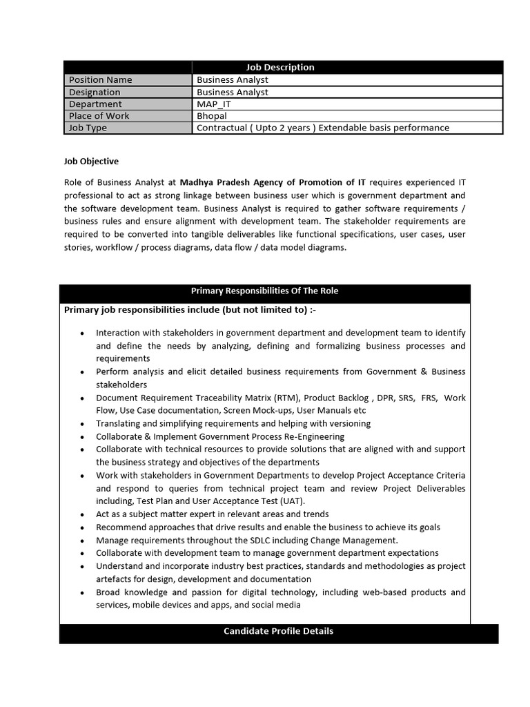 Business Analyst Role at MAP_IT Bhopal | PDF | Software Development ...