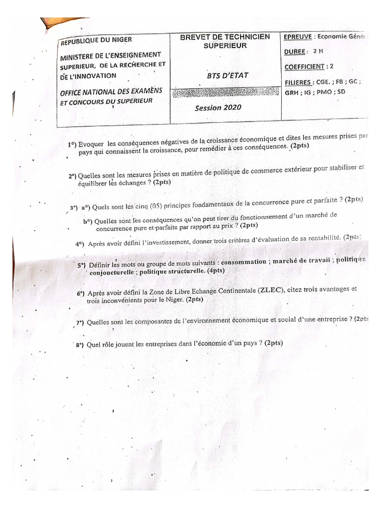 BTS ÉCONOMIE GÉNÉRALE 2020 | PDF