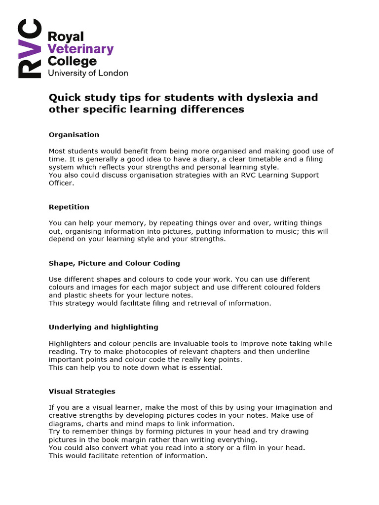 quick-study-tips-for-students-with-splds | PDF | Learning | Dyslexia