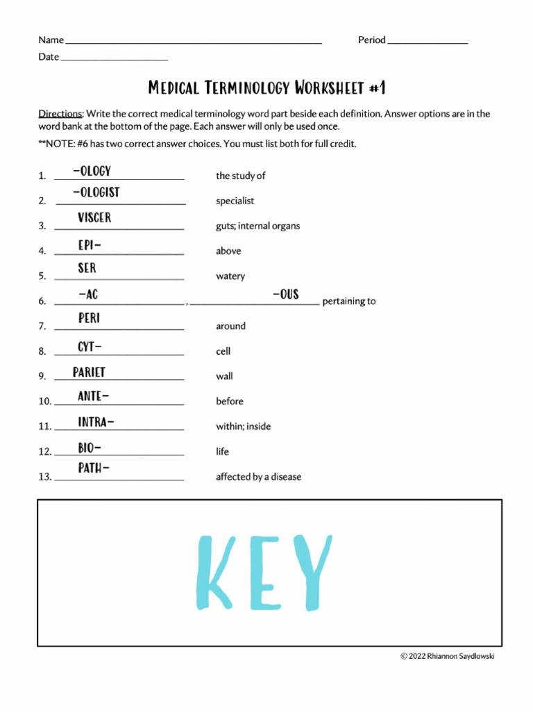 Medical Terminology #1 - Answer Key | PDF