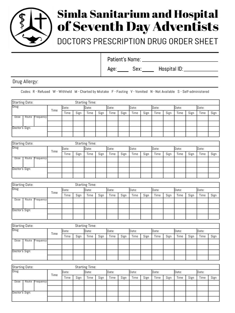 Drug Order Chart A4 | PDF | Medical Treatments | Drugs Acting On The ...