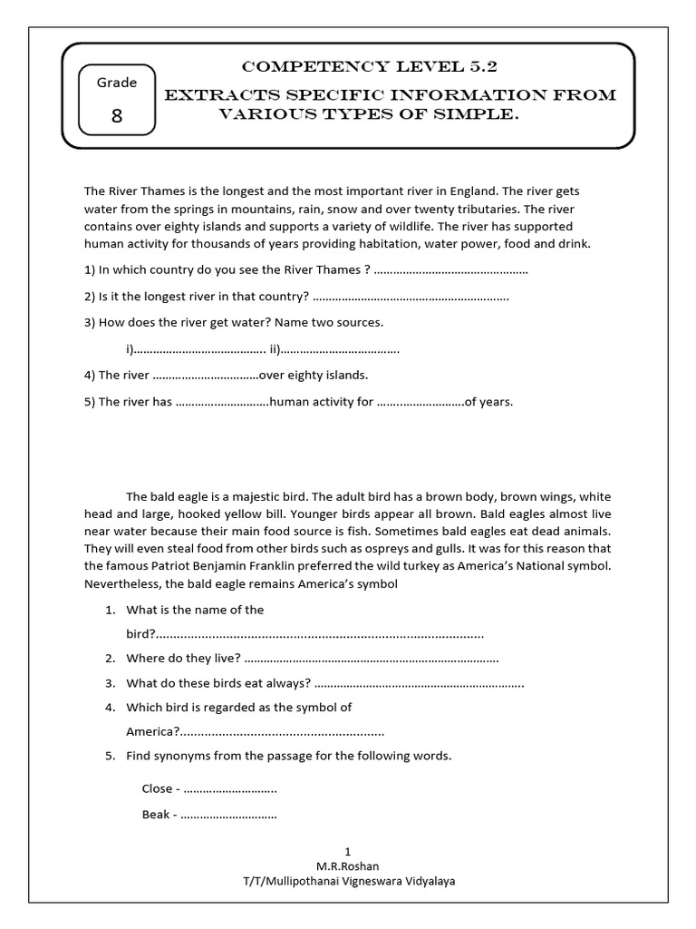 English_Grade_8_Competency_5_2_Extracts_specific_information | PDF ...