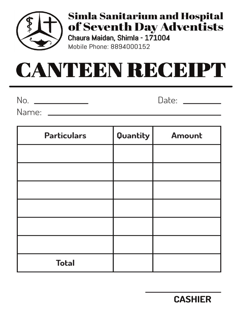 SSH - Canteen Receipts 3.5 X 5.5 Inch | PDF