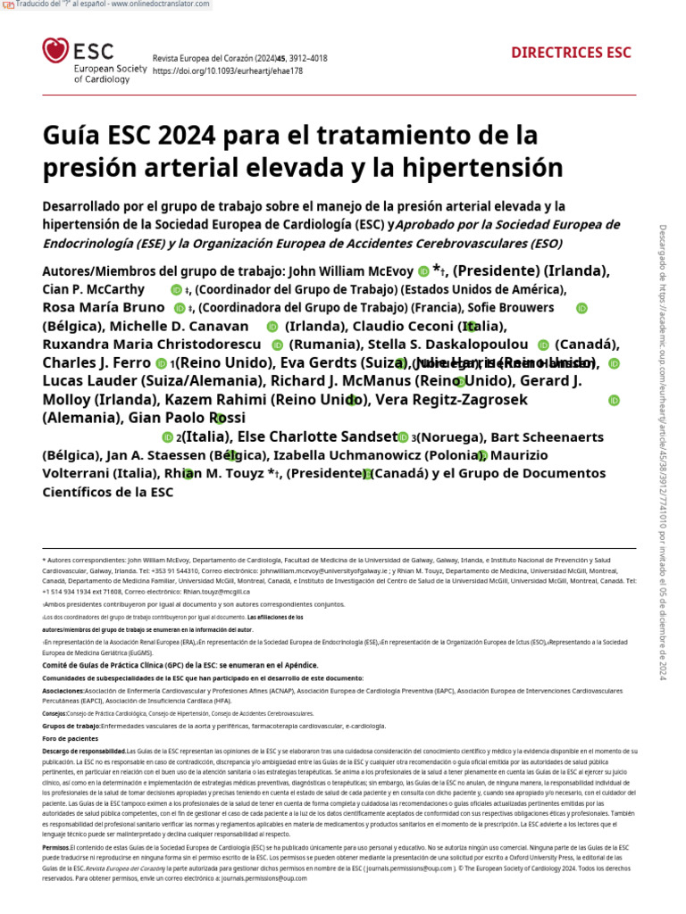 Guía ESC 2024 para El Tratamiento de La Presión Arterial Elevada y La Hipertensión99 | PDF ...