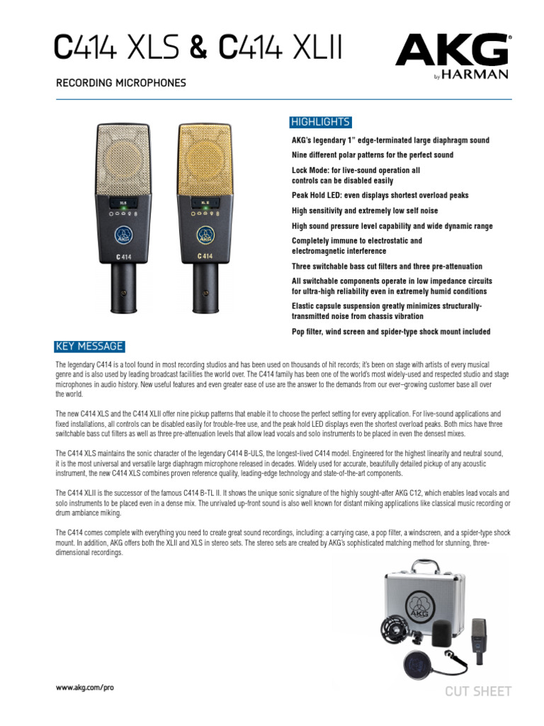 Akg Cutsheet c414&c414xlii 072516 | PDF | Microphone | Decibel