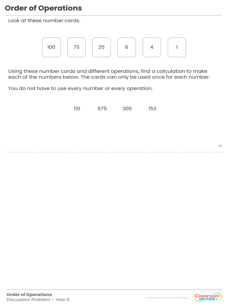 Order of Operations Number Challenge | PDF