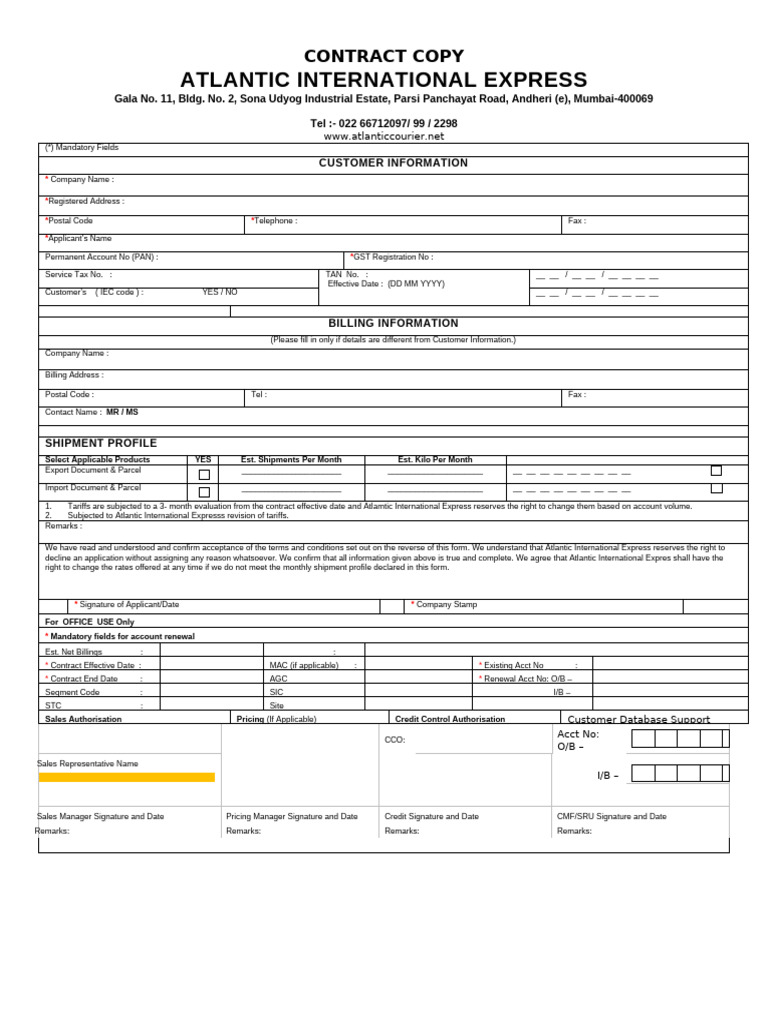 Atlantic International Express Contract | PDF