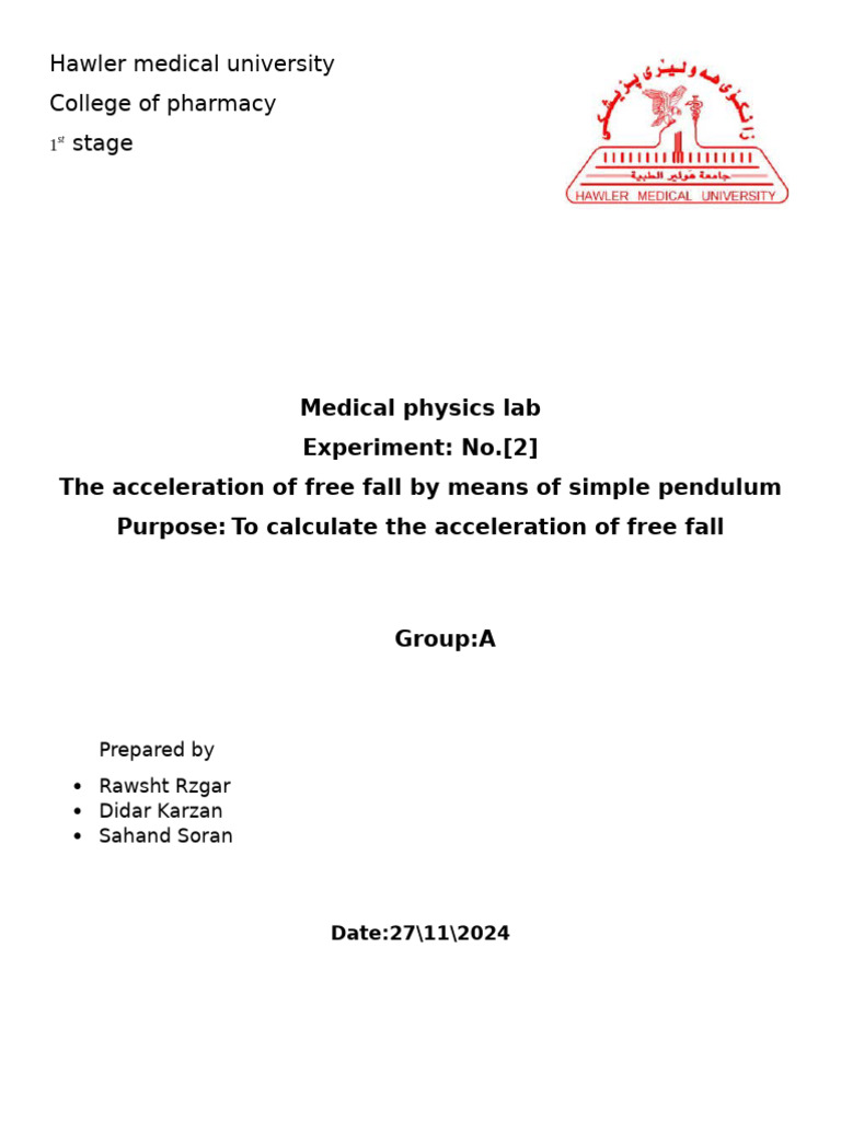 report on The acceleration of free fall by means of simple pendulum ... report on The acceleration of free fall by means of simple pendulum ...
