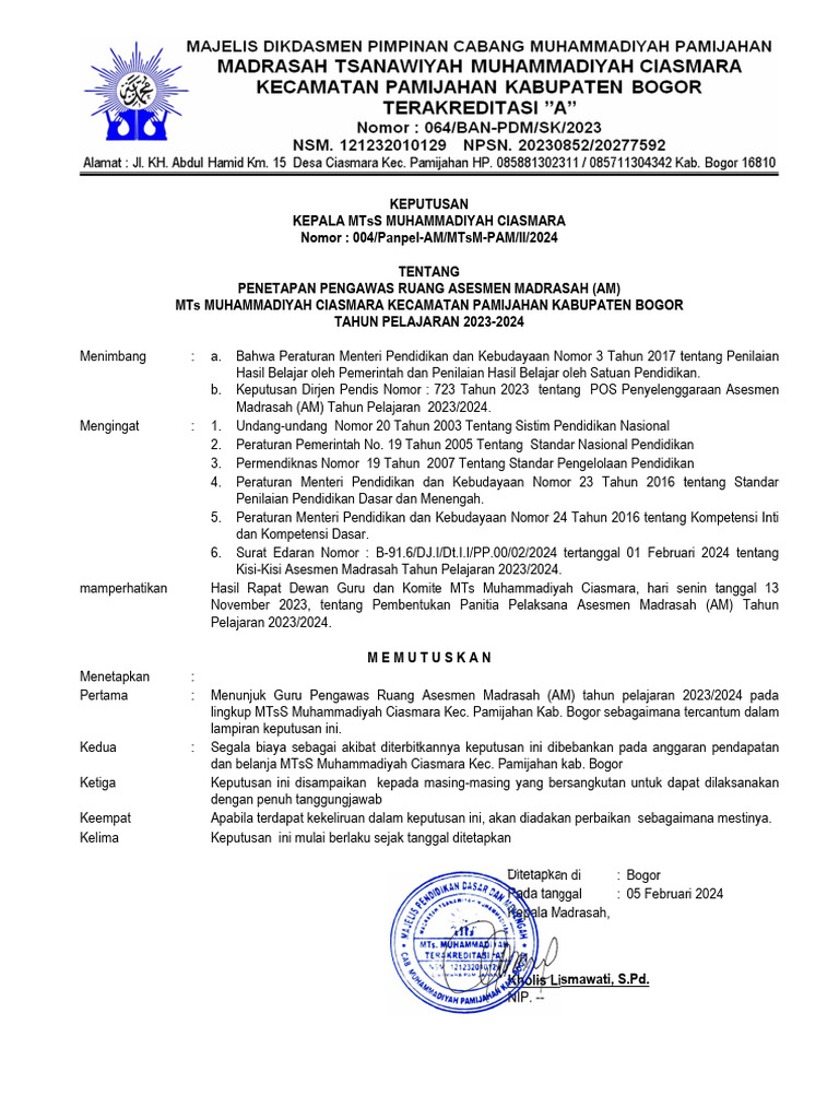 REVISI_Daftar dan Jadwal Pengawas AM -2024 | PDF