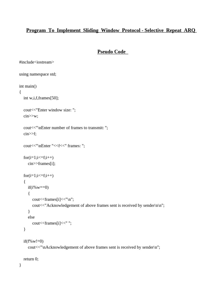 Program To Implement Sliding Window Protocol | PDF | Internet Protocols ... Program To Implement Sliding Window Protocol | PDF | Internet Protocols ...