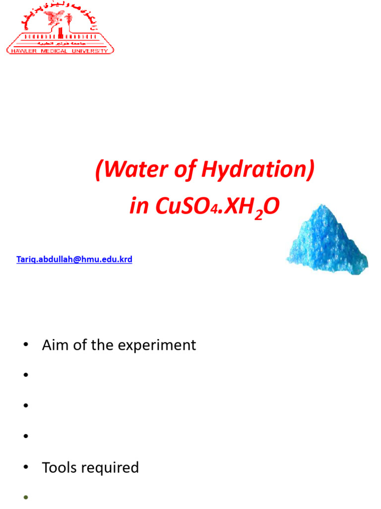 2 Determination The Hyarated Water in CuSO4 XH2O 6th Experiment | PDF ...