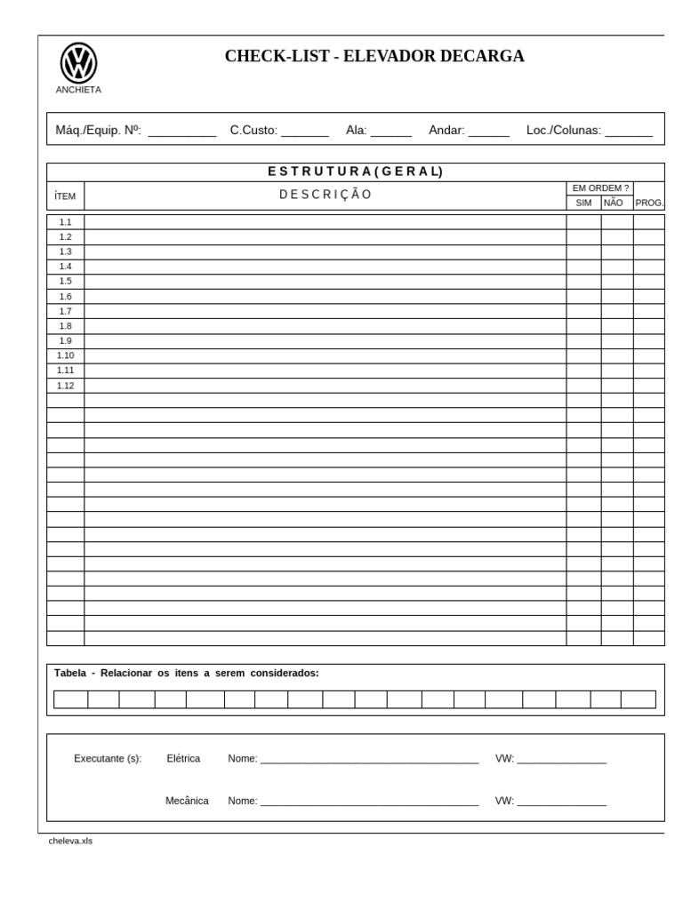 Check-List - Elevador Decarga | PDF