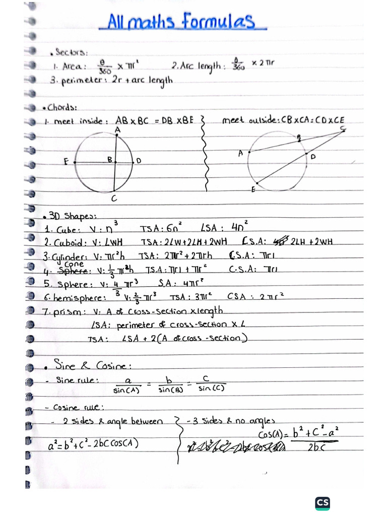 Math Formula Sheet | PDF