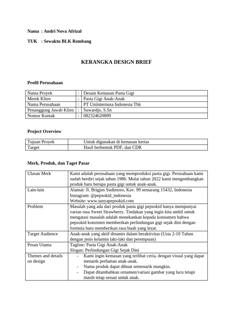 Desain Brief Pepsokid | PDF