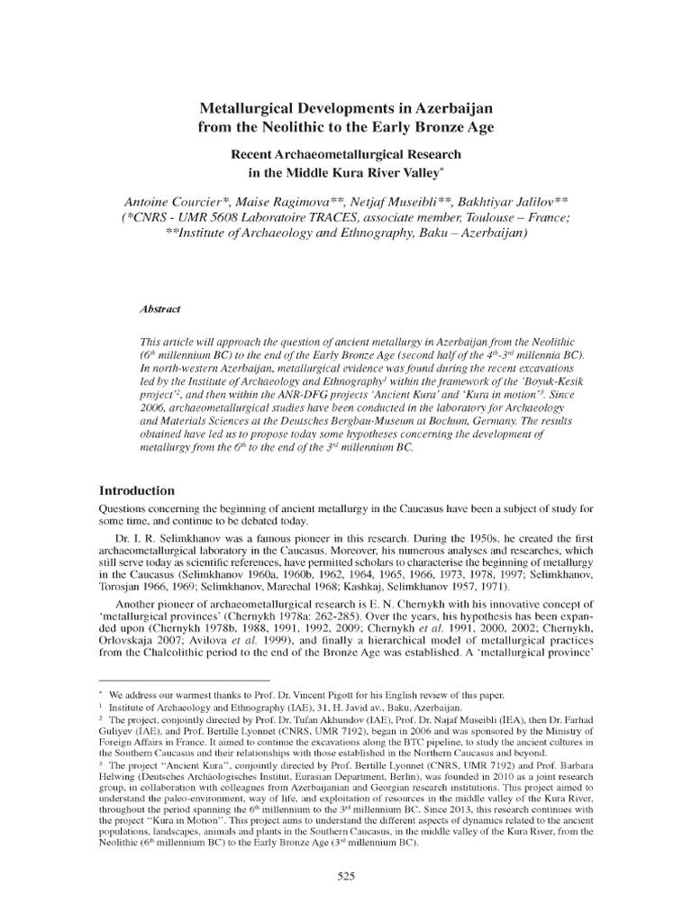 Metallurgical Developments in Azerbaijan From The Neolithic To The ...