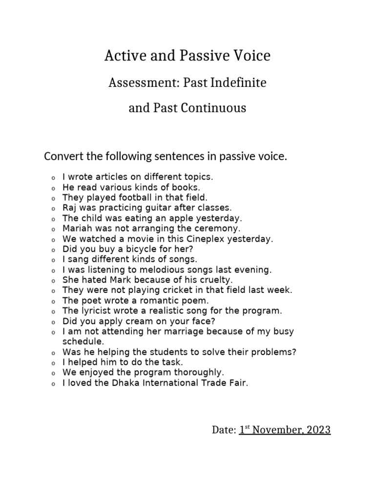 Active and Passive Voice Assessment | PDF