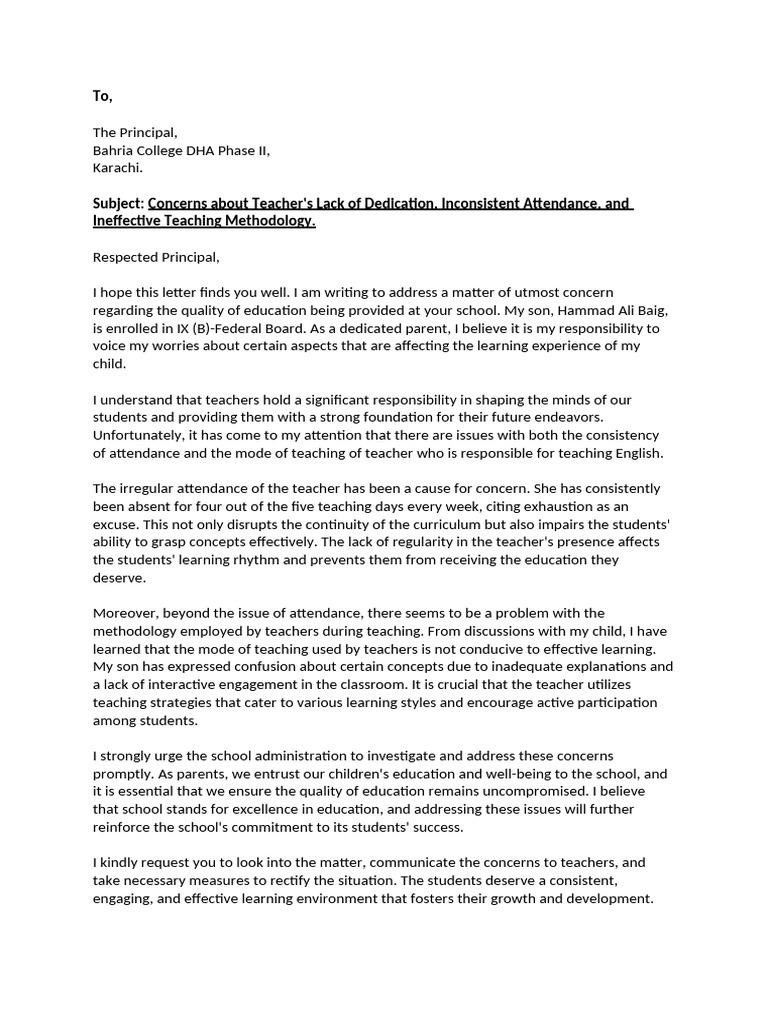 Applicaton To Principal (Hammad) | PDF | Teachers | Learning