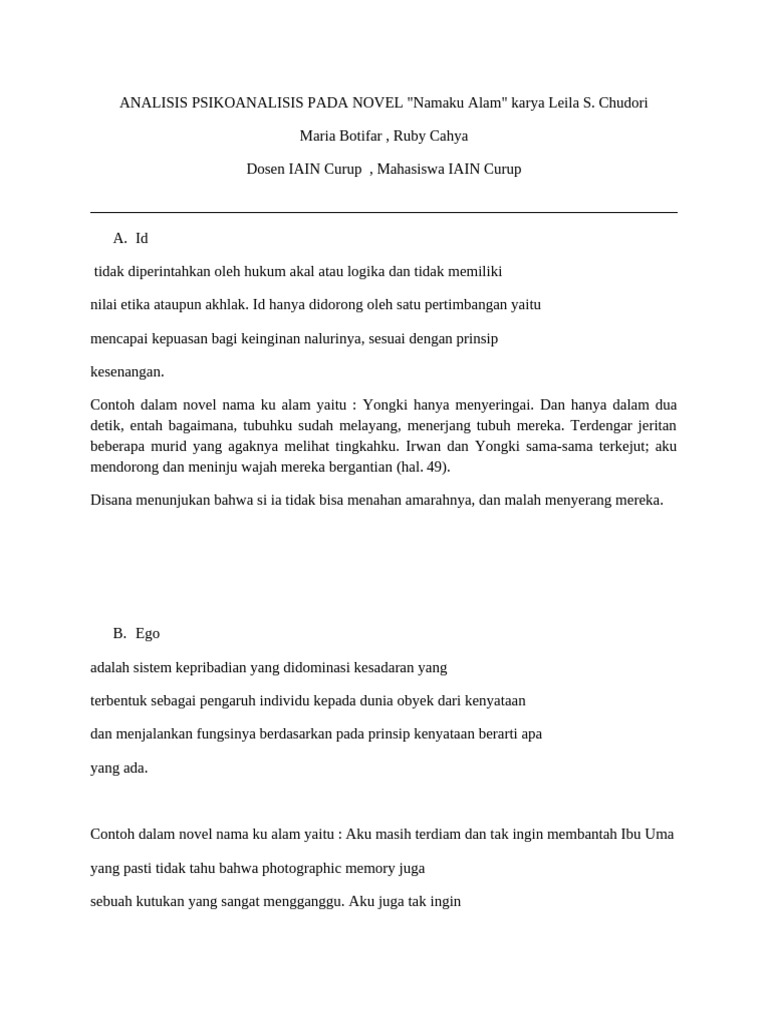 Analisis Psikoanalisis Ruby Cahya Karya Namaku Alam | PDF
