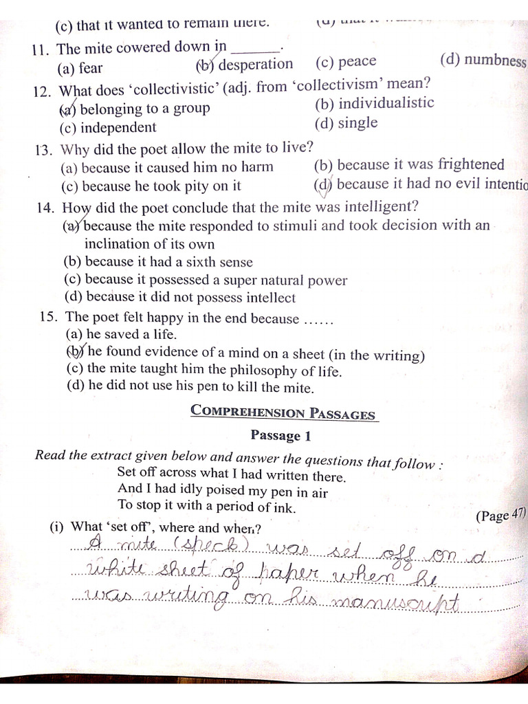 ICSE Class 10 Treasure Chest Poems ' The Considerable Speck ' | PDF