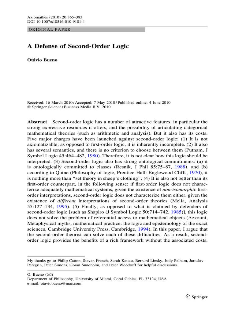 SecnOrd_FINAL | PDF | First Order Logic | Logic
