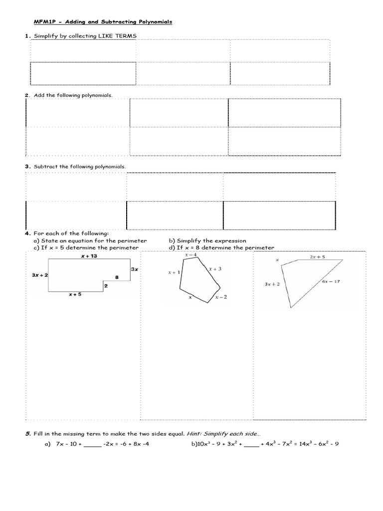 2.3 Adding and Subtracting Polynomials Practice | PDF | Polynomial | Applied Mathematics