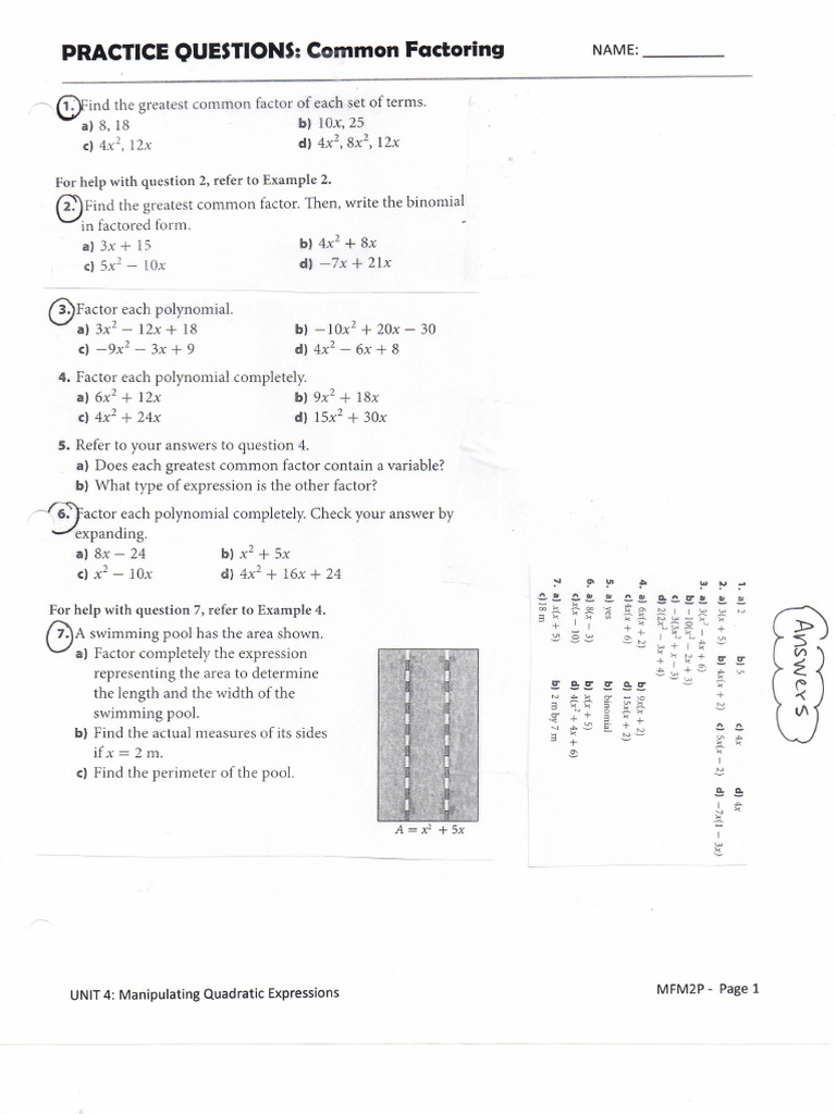 4.2 Common Factoring Practice | PDF