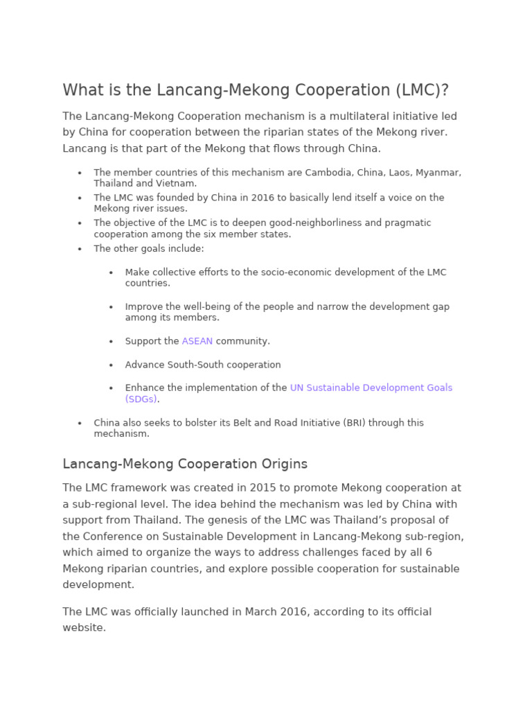 What Is The Lancang-Mekong Cooperation (LMC) | PDF | Mekong | Natural Environment