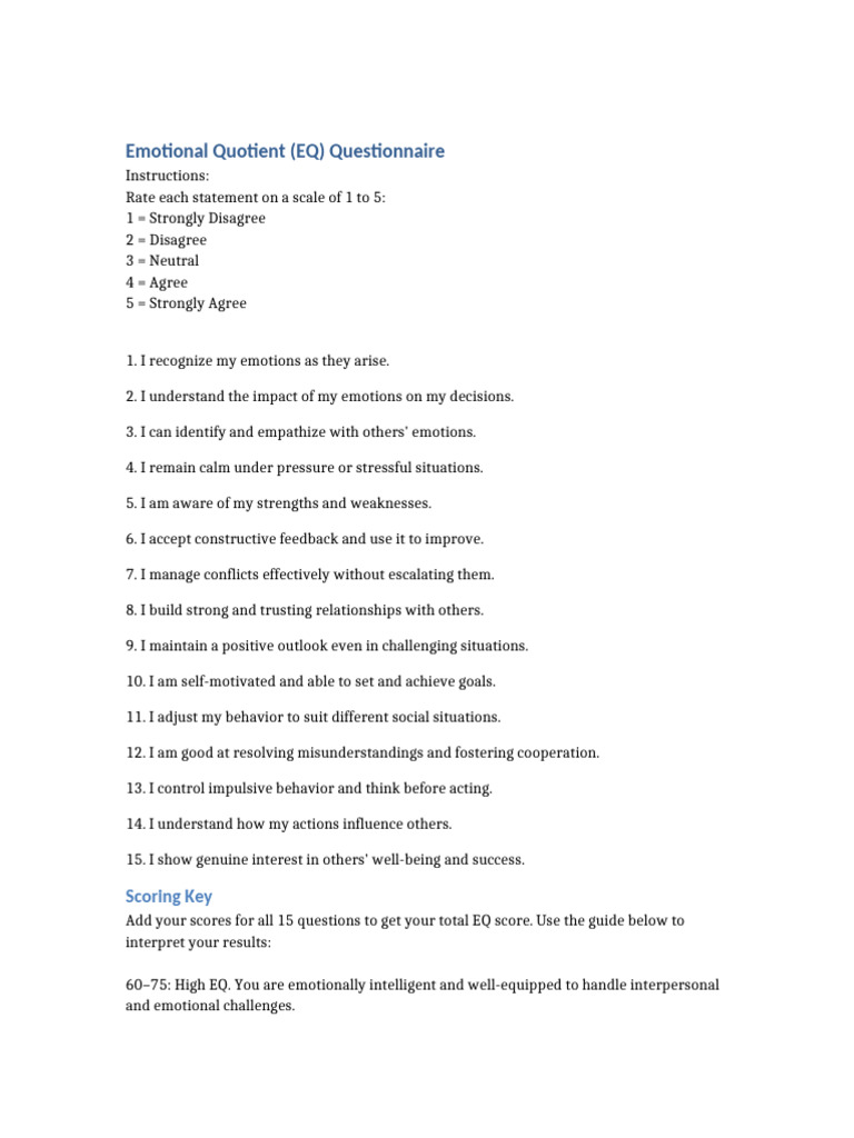 Emotional Quotient Questionnaire | PDF