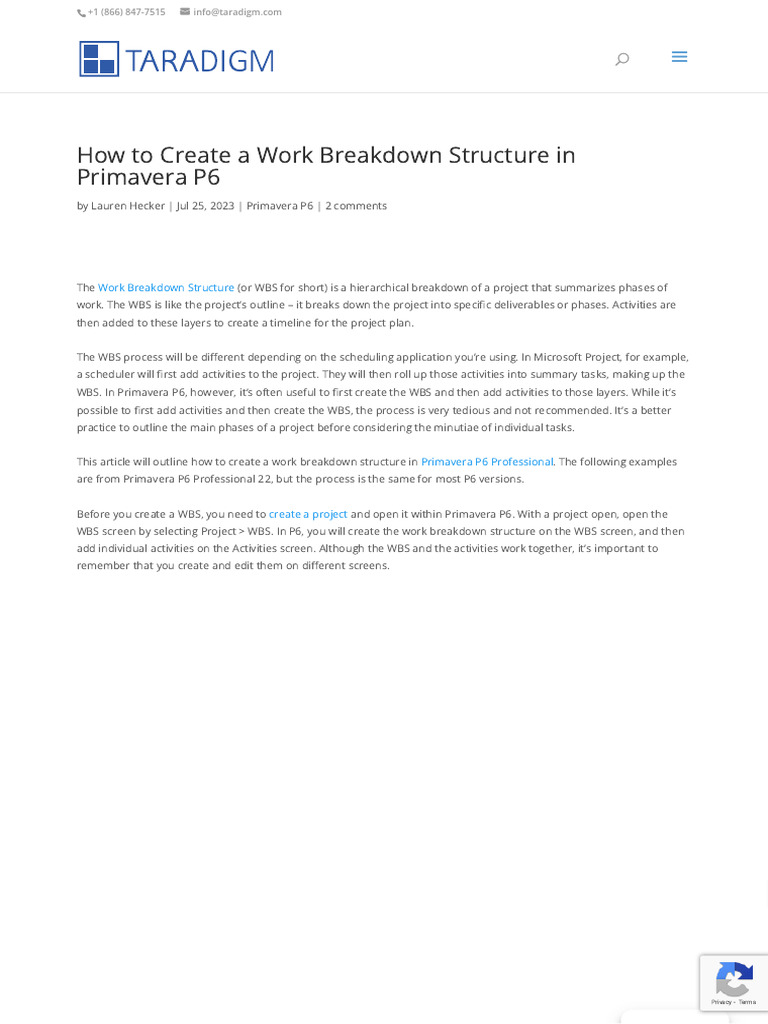 How To Create A Work Breakdown Structure in Primavera P6 | PDF ...