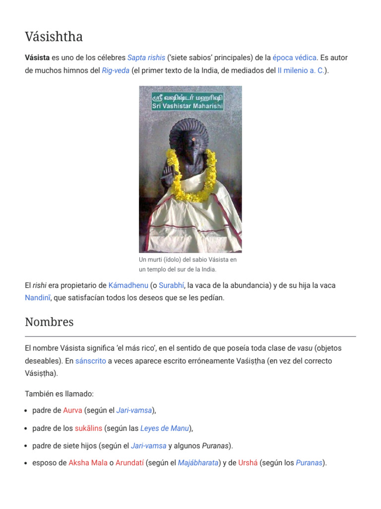 Vásishtha - Wikipedia, La Enciclopedia Libre | PDF | Literatura hindú ...