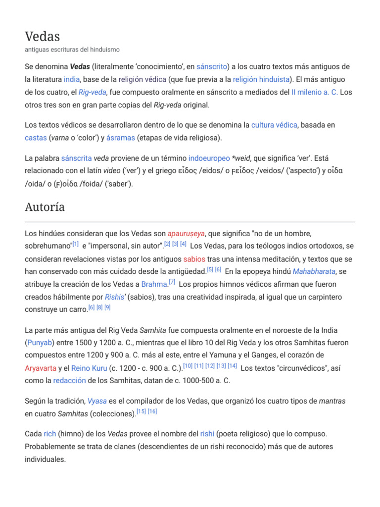 Vedas - Wikipedia, la enciclopedia libre | PDF | Vedas | Libros religiosos