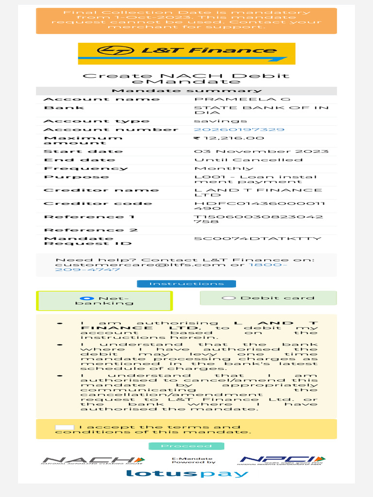 NACH Debit Mandate Notice | PDF