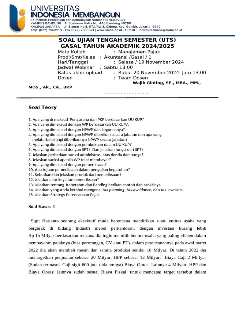 Uts MNJMN Pajak Okk 2024 | PDF