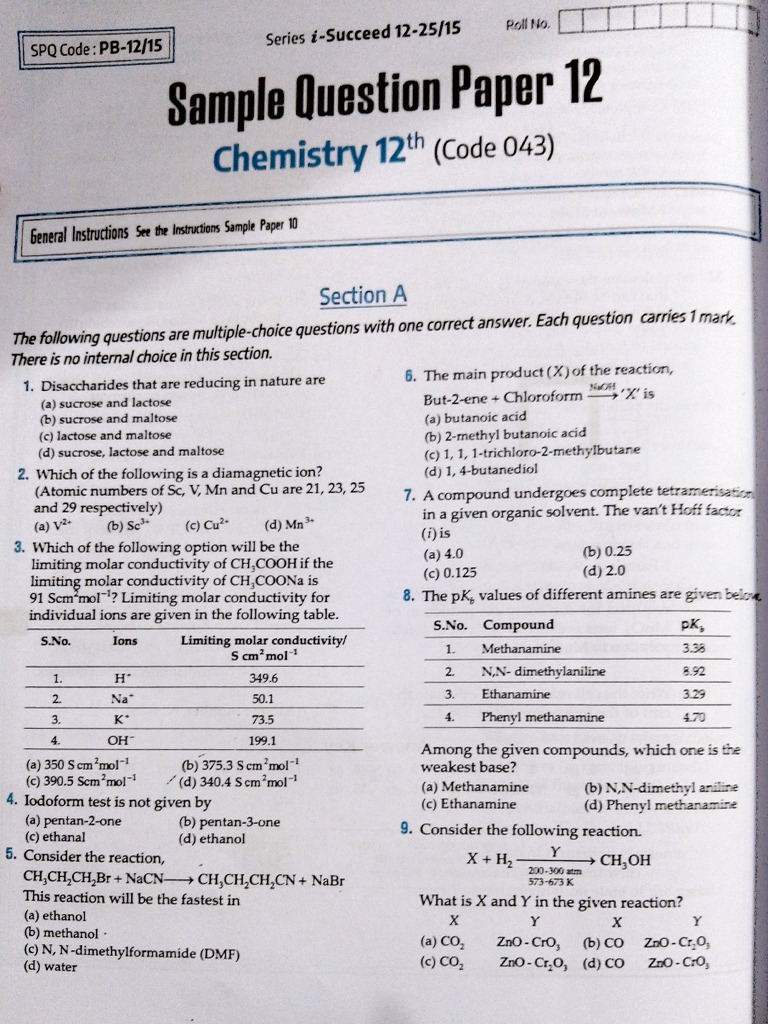 Adobe Chemistry Sample Ques. Paper 12 | PDF | Amine | Chemical Reactions