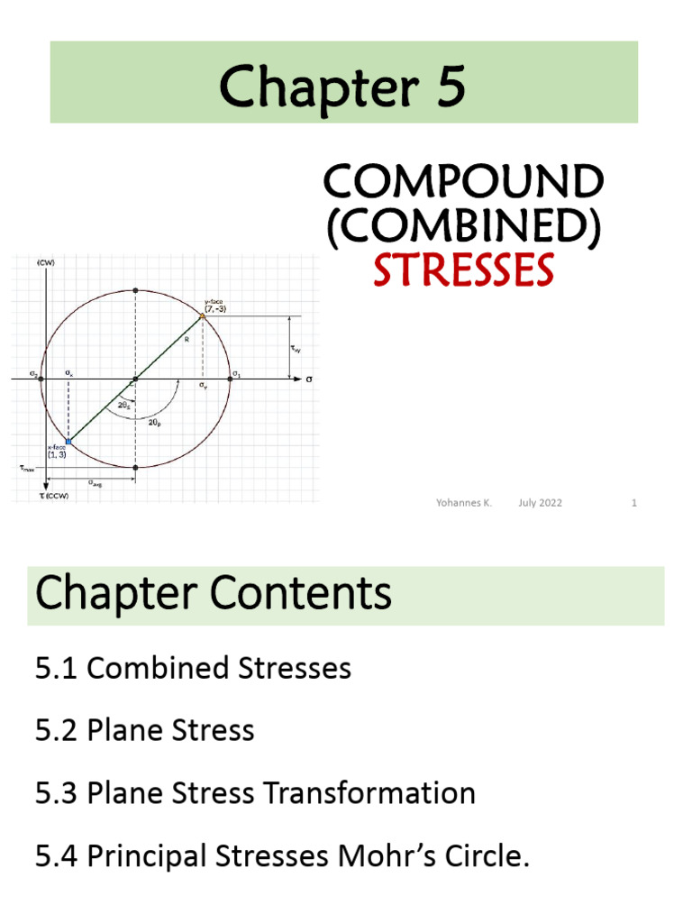 Chapter 5 Combined Stresses | PDF | Stress (Mechanics) | Cartesian ...