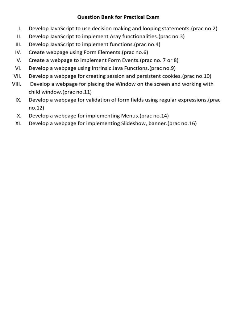 Question Bank For Practical Exam-1 | PDF